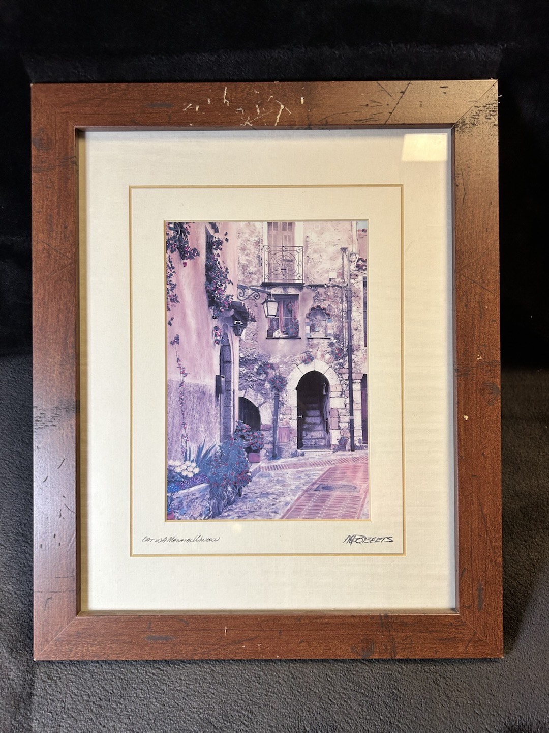 Martin Roberts II hand painted framed "Cat in medieval window" Signed