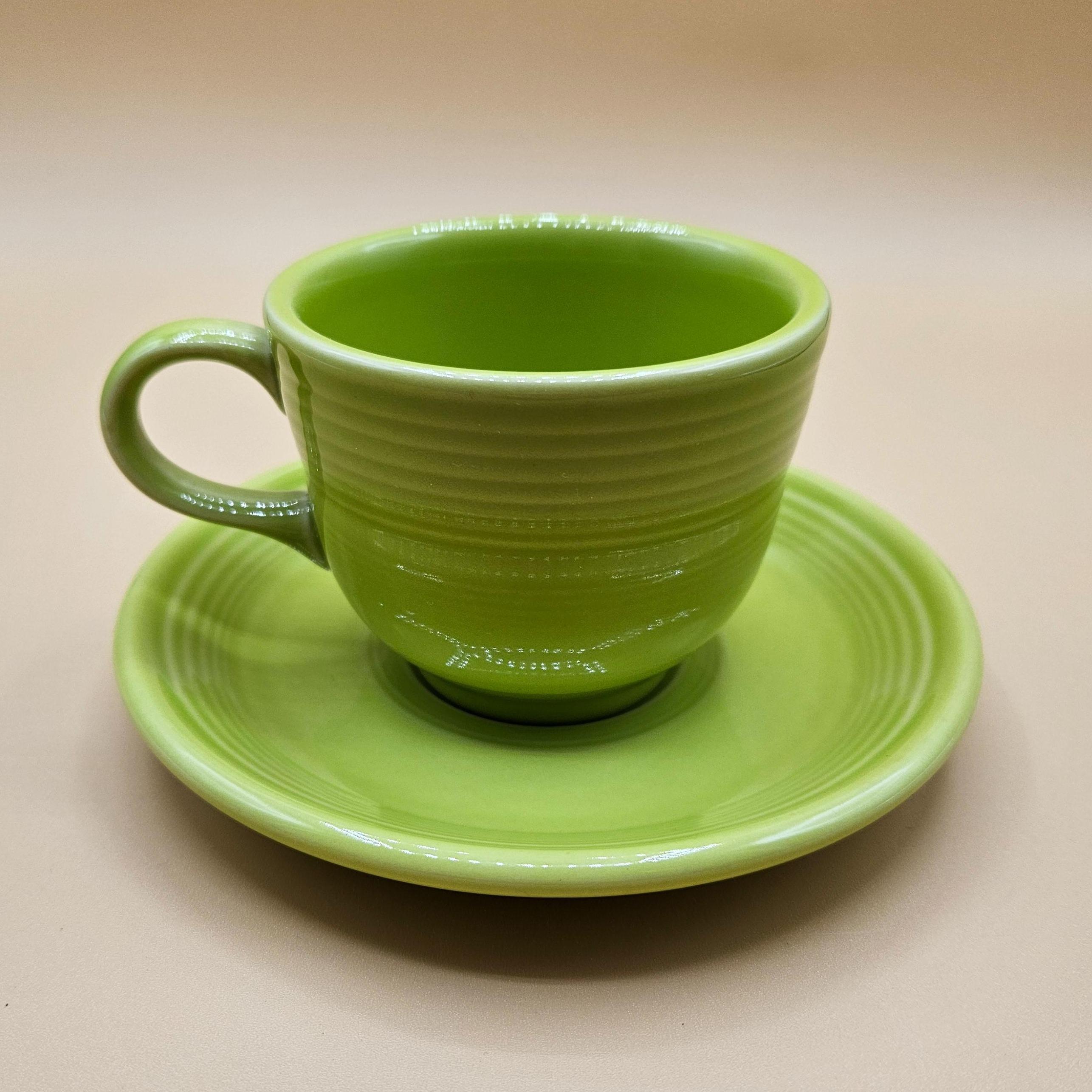 Fiesta Homer Laughlin Lemongrass, Light Green Tea Cup & Saucer, USA
