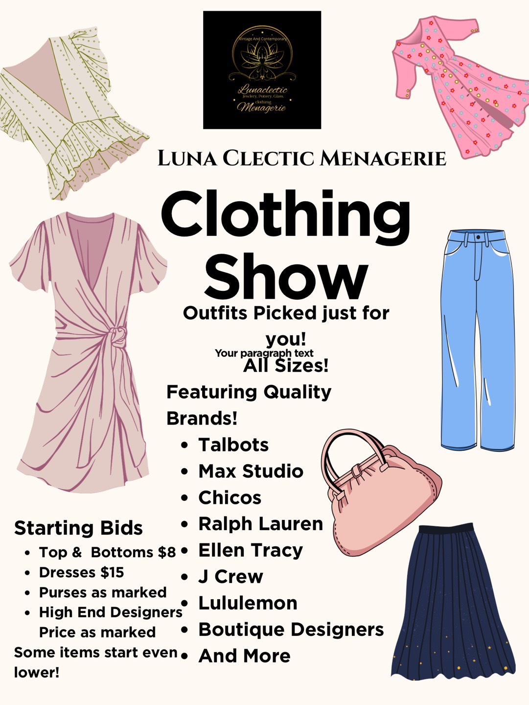 Clothing $8 Starting Bids