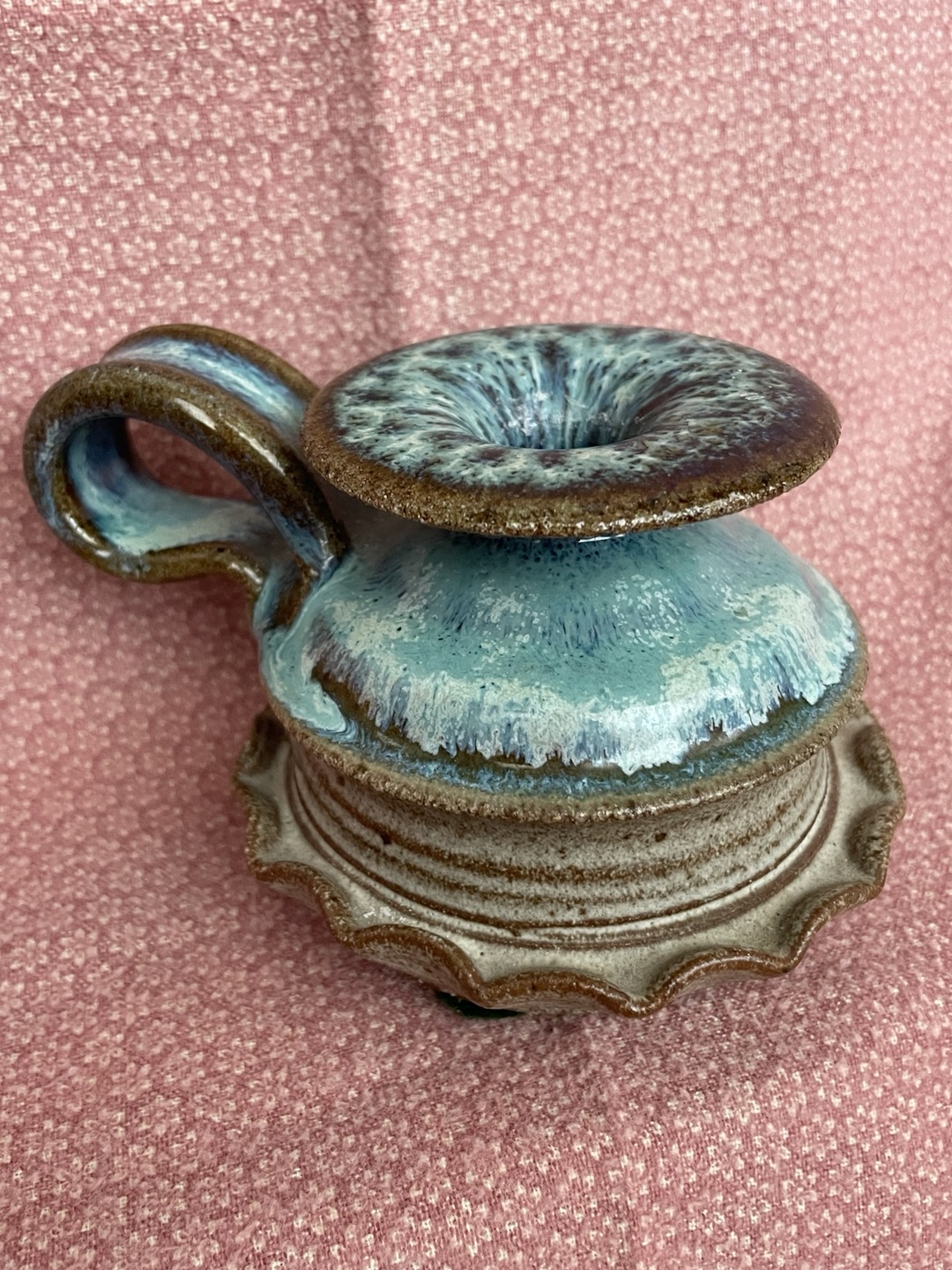 Signed Art Pottery Candlestick Holder Handcrafted Artist Sam Machulis