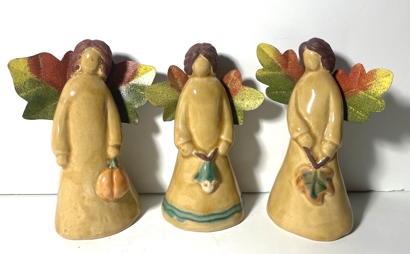 Set Of 3 Ceramic Thanksgiving Holiday. Autumn Angels. Fall Foliage.