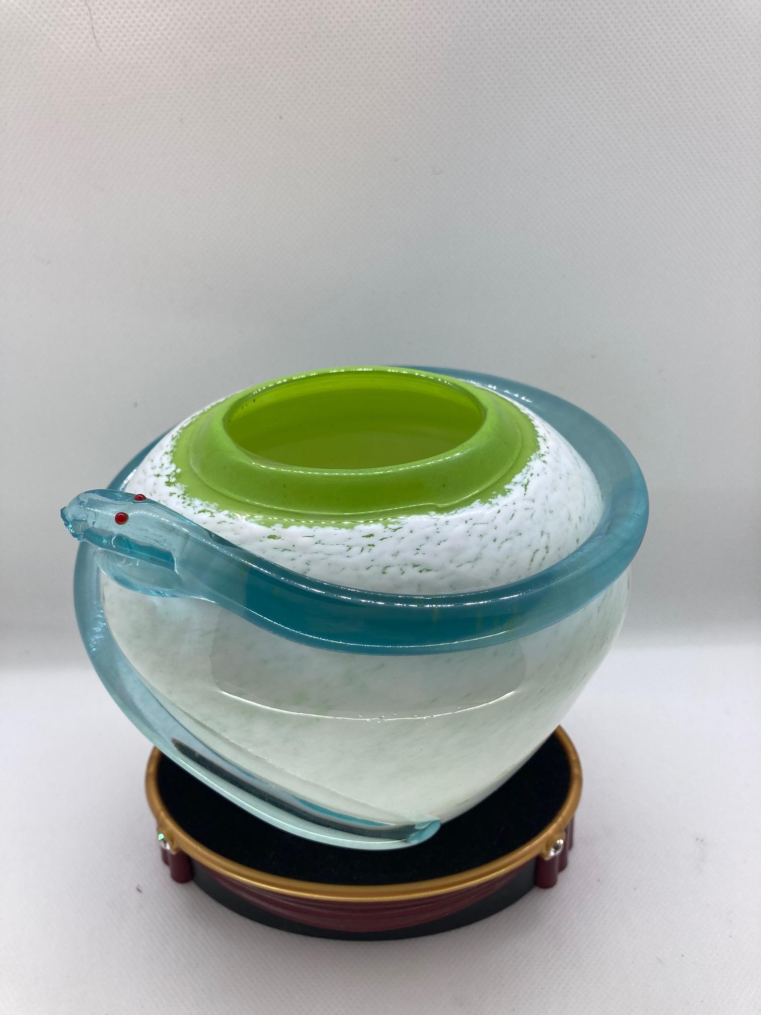 Glass Snake Vase Bowl-Kosta Boda-Green is UV reactive