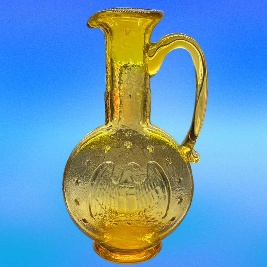 002.. Kanawha Glass WV Amber Pitcher Cruet Eagle and Star Pattern