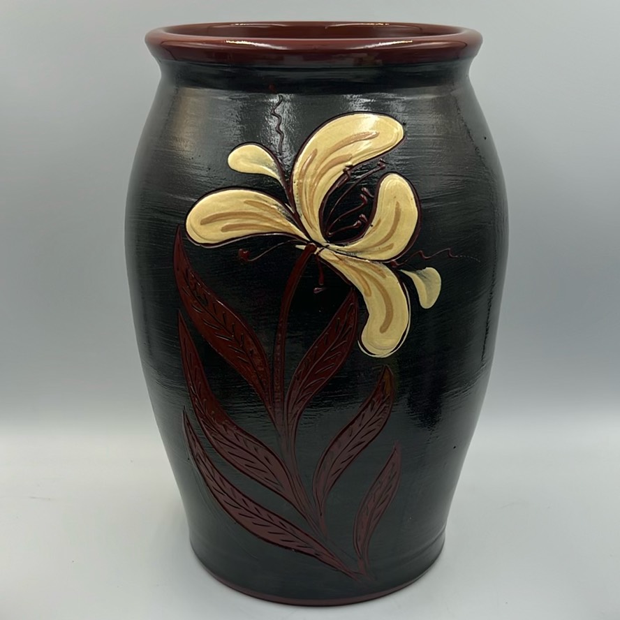 20 Stunning Rare Large Eldreth Pottery Redware Crock Vase Signed 11.5”H 7”D