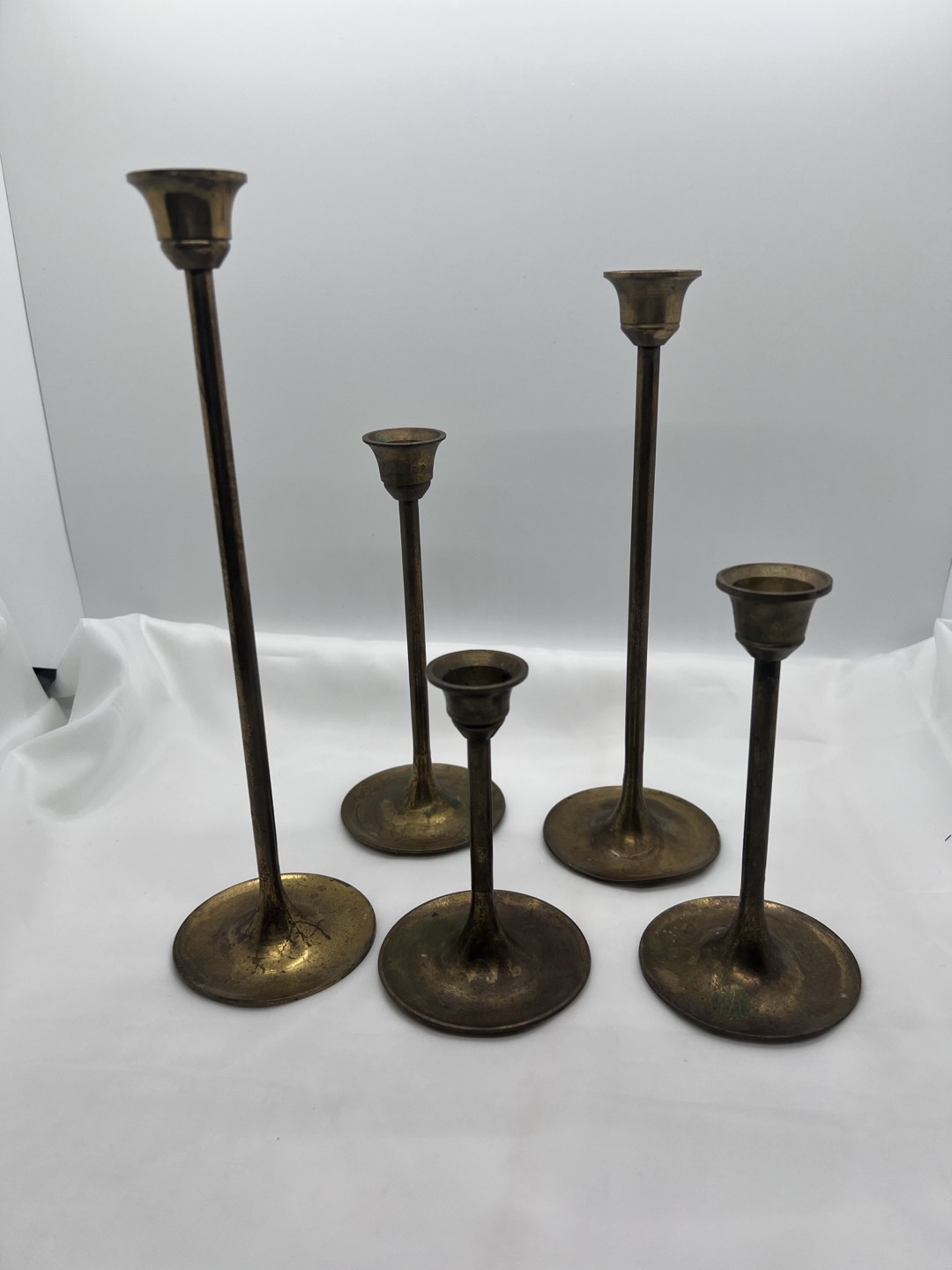 #2066B Set of 5 Vintage Brass Candlestick Holders