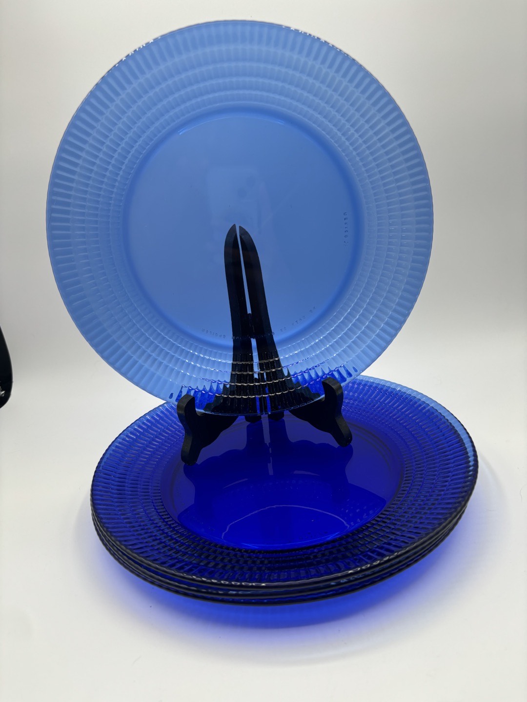 Forte Crisa (FCG3) Cobalt Blue Glass 4 Dinner Plates Textured Rim Mexico