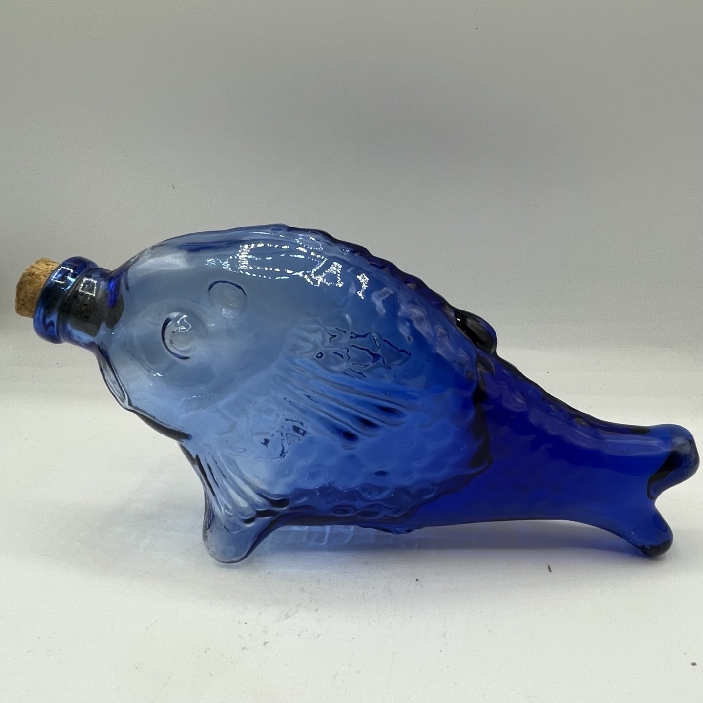 VTG Cobalt Blue Glass Fish Decanter