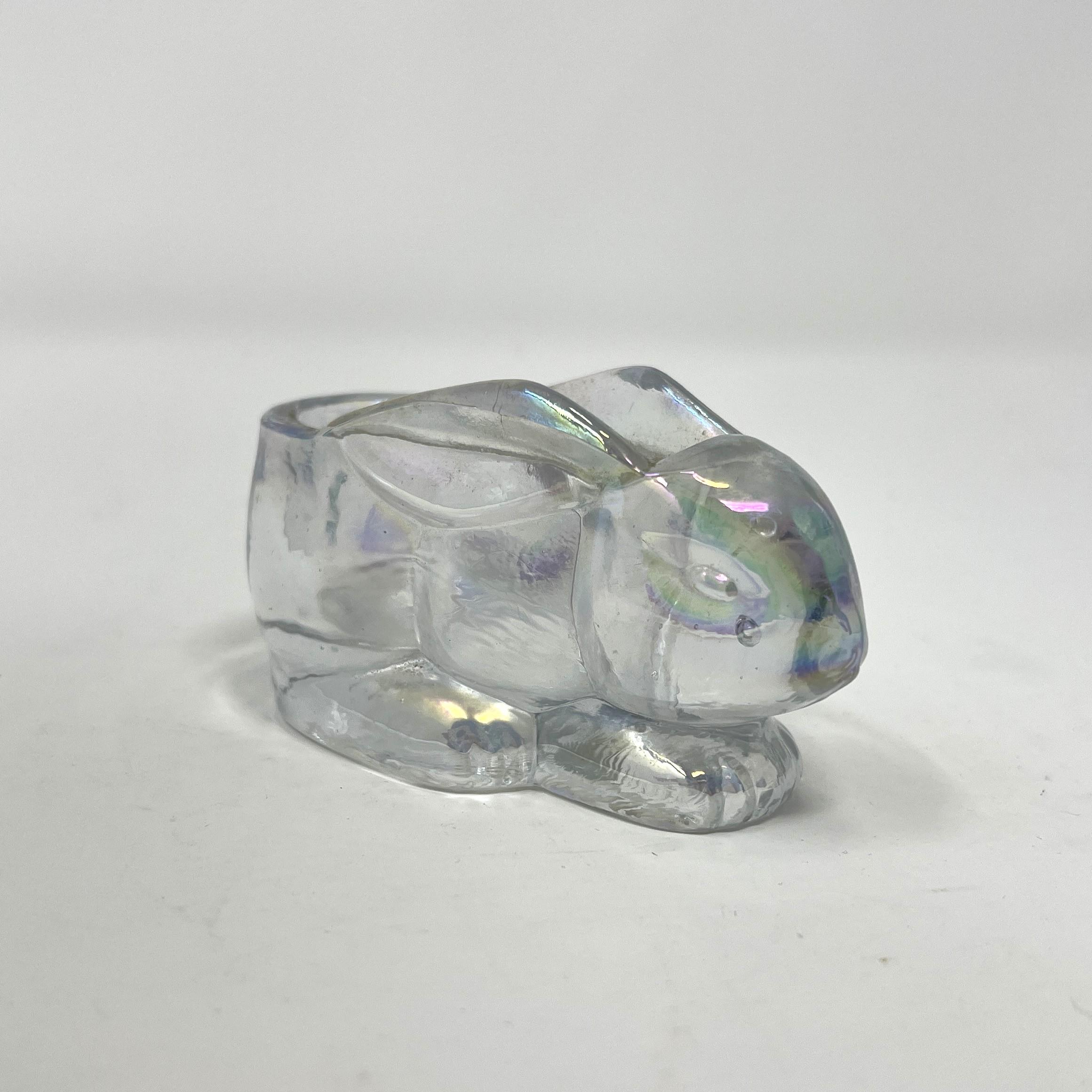 Vintage Enesco Iridescent Glass Easter Bunny Candle Holder, 1989