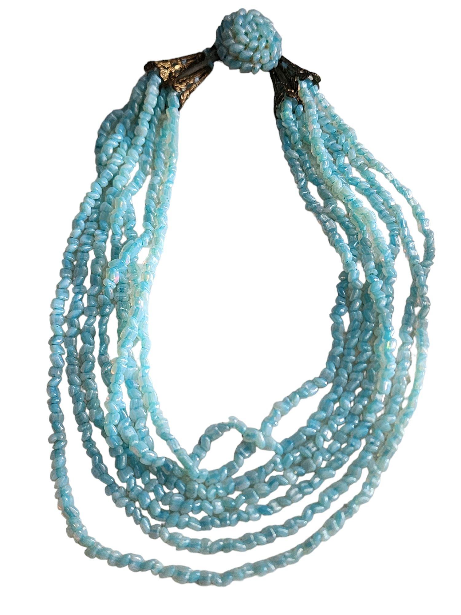 Vintage Opalescent Glass Multi Strand Layered Necklace (A4109)