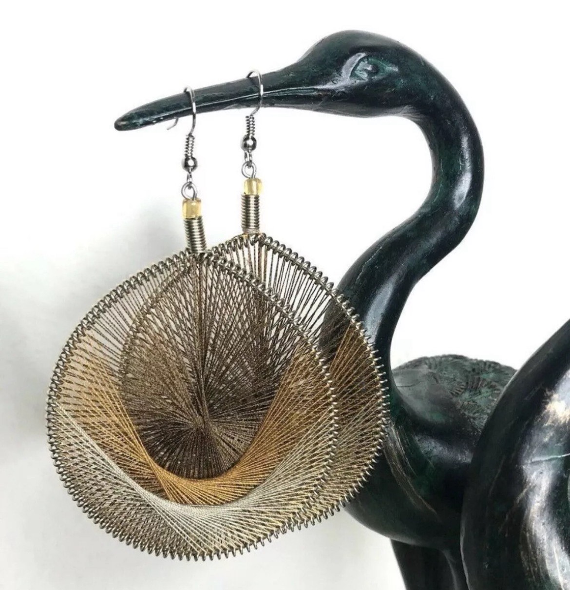 70s String Art Earrings Peruvian Thread Art Multicolor Boho Festival 3" NEW