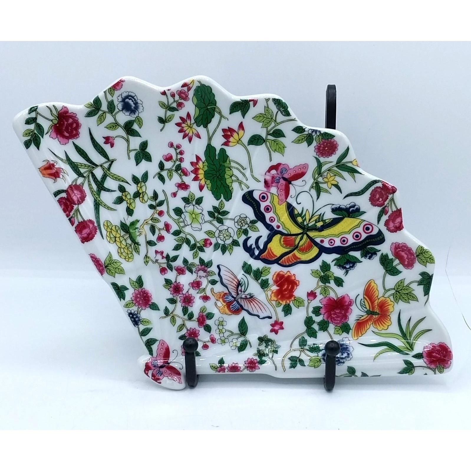 Vintage Eda Mann Floral 'Thousand Butterflies' Fan Shaped Plate ...