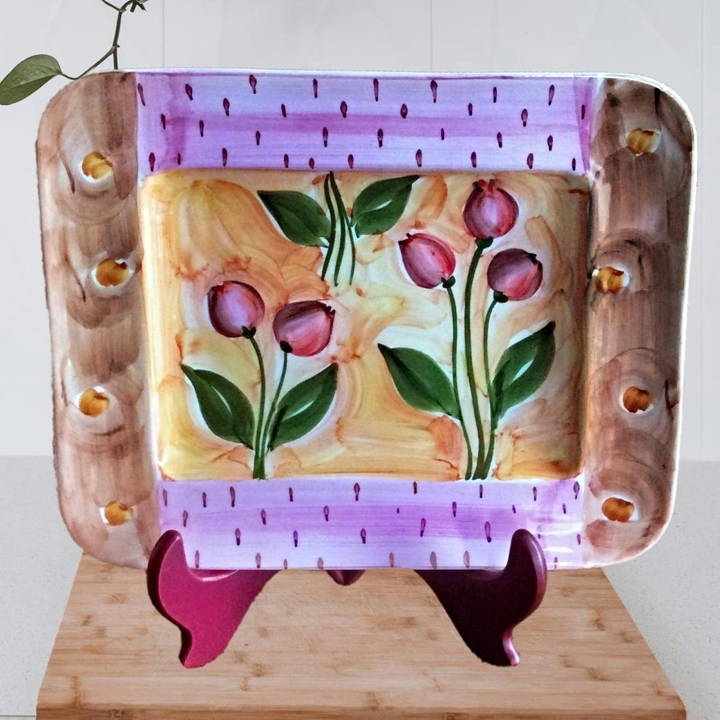 Vintage Hand Painted Ceramic Platter, Made in Italy, Ancora, Floral ...