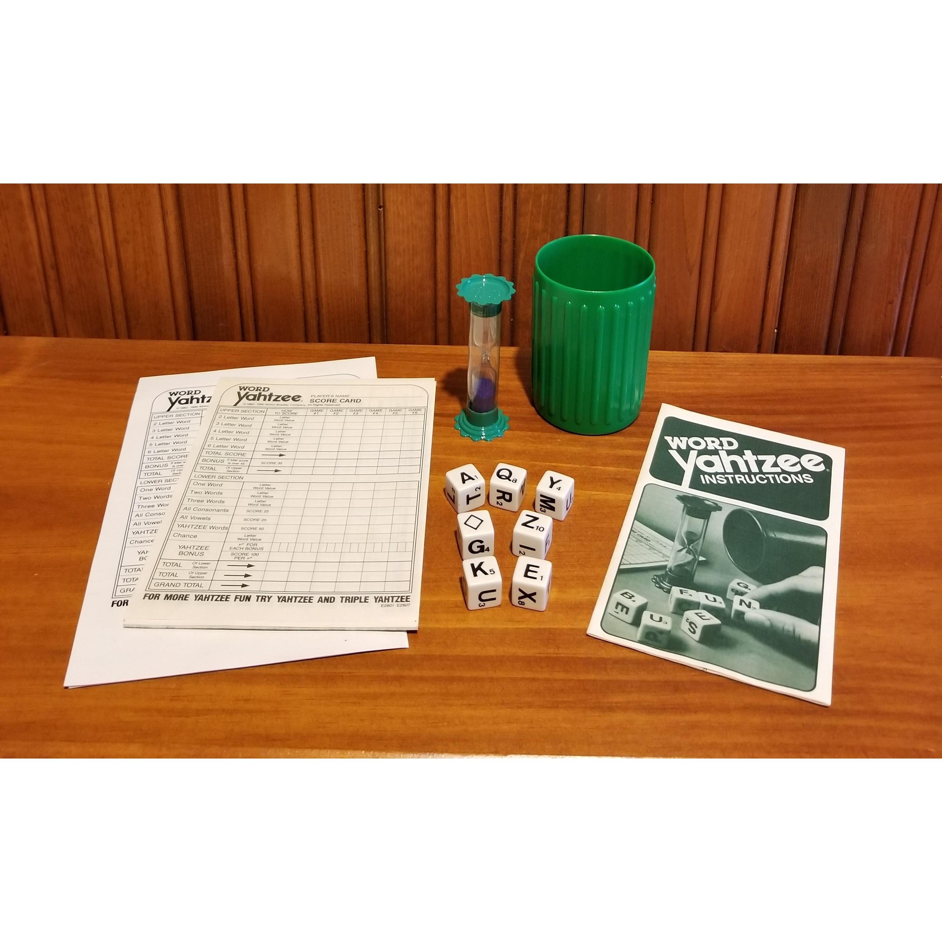 1982 WORD YAHTZEE Game Parts Dice Plastic Green Cup Instructions Score ...