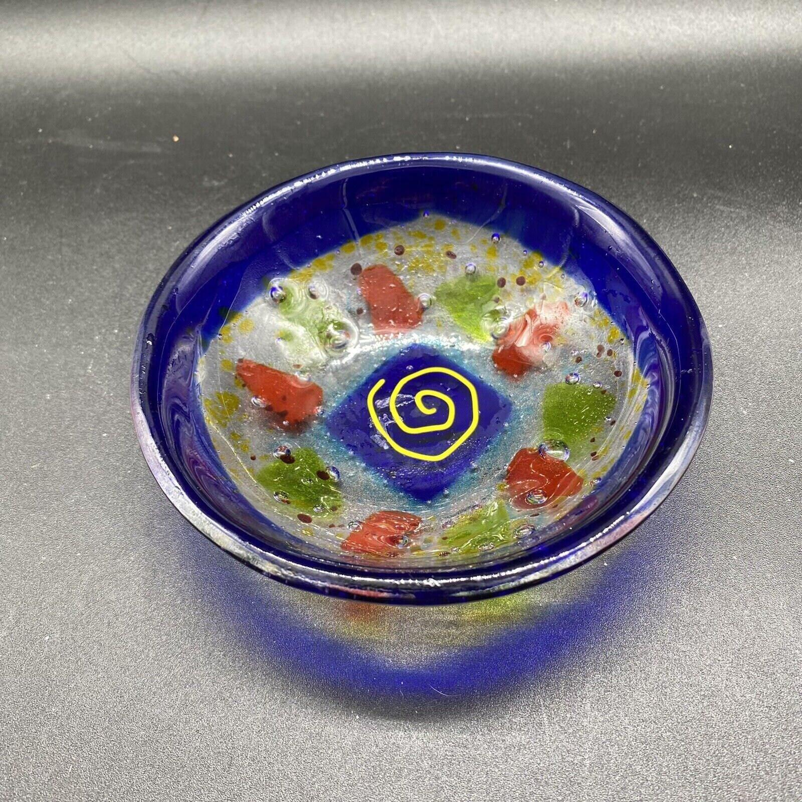01 Vintage Fused Glass Multicolour Small Bowl Signed by Artist Susan ...