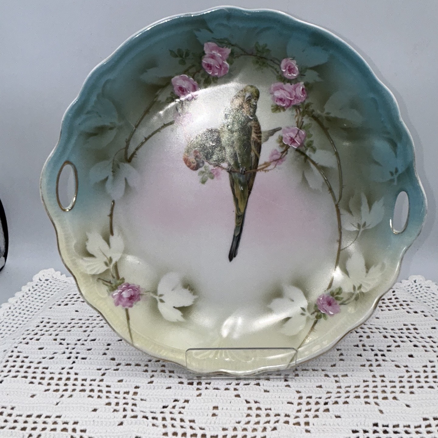 Antique Hand Painted Prussian Kuchenplatte (Cake Plate) With Budgies ...