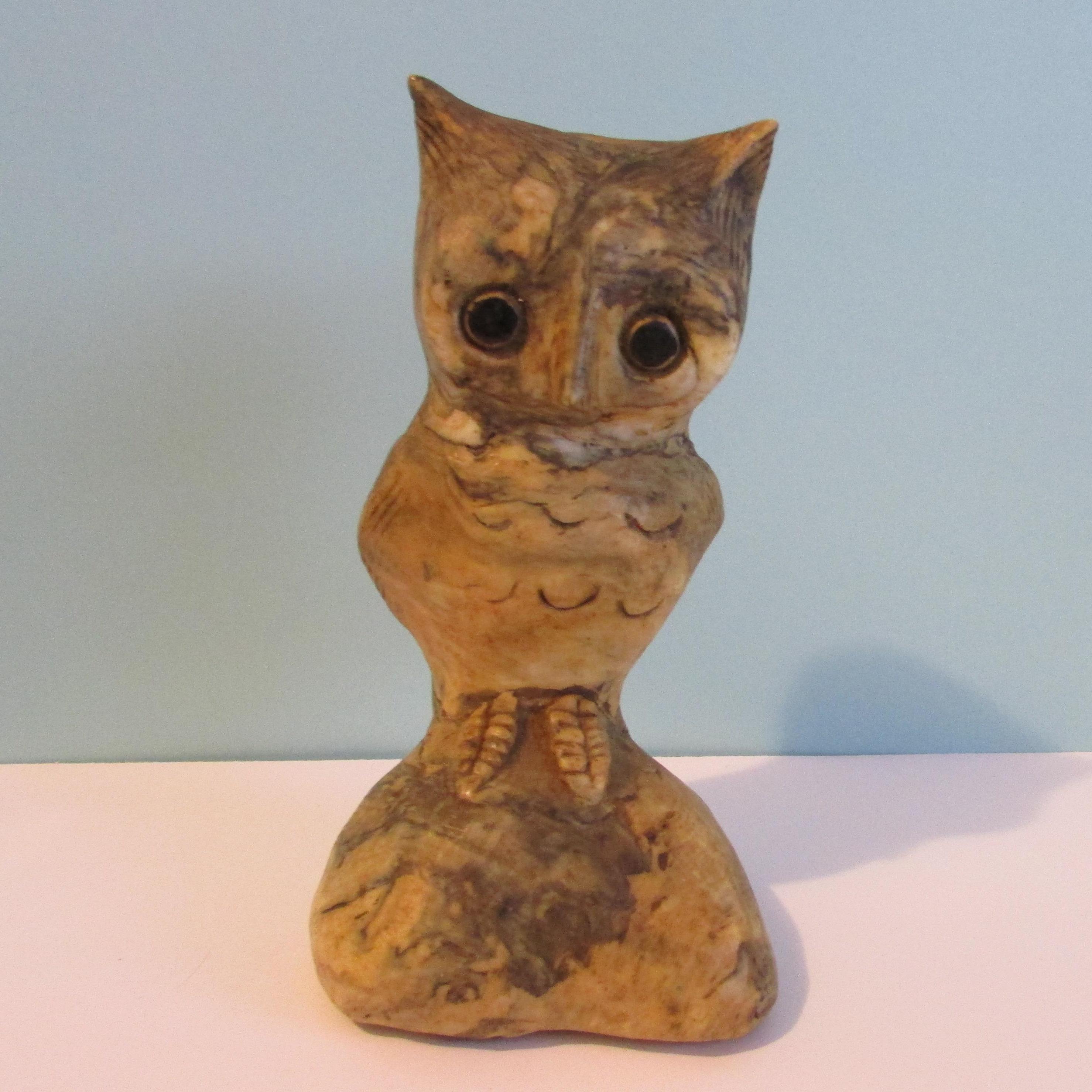 vintage crushed oyster shell owl figure woodland Halloween cabin decor