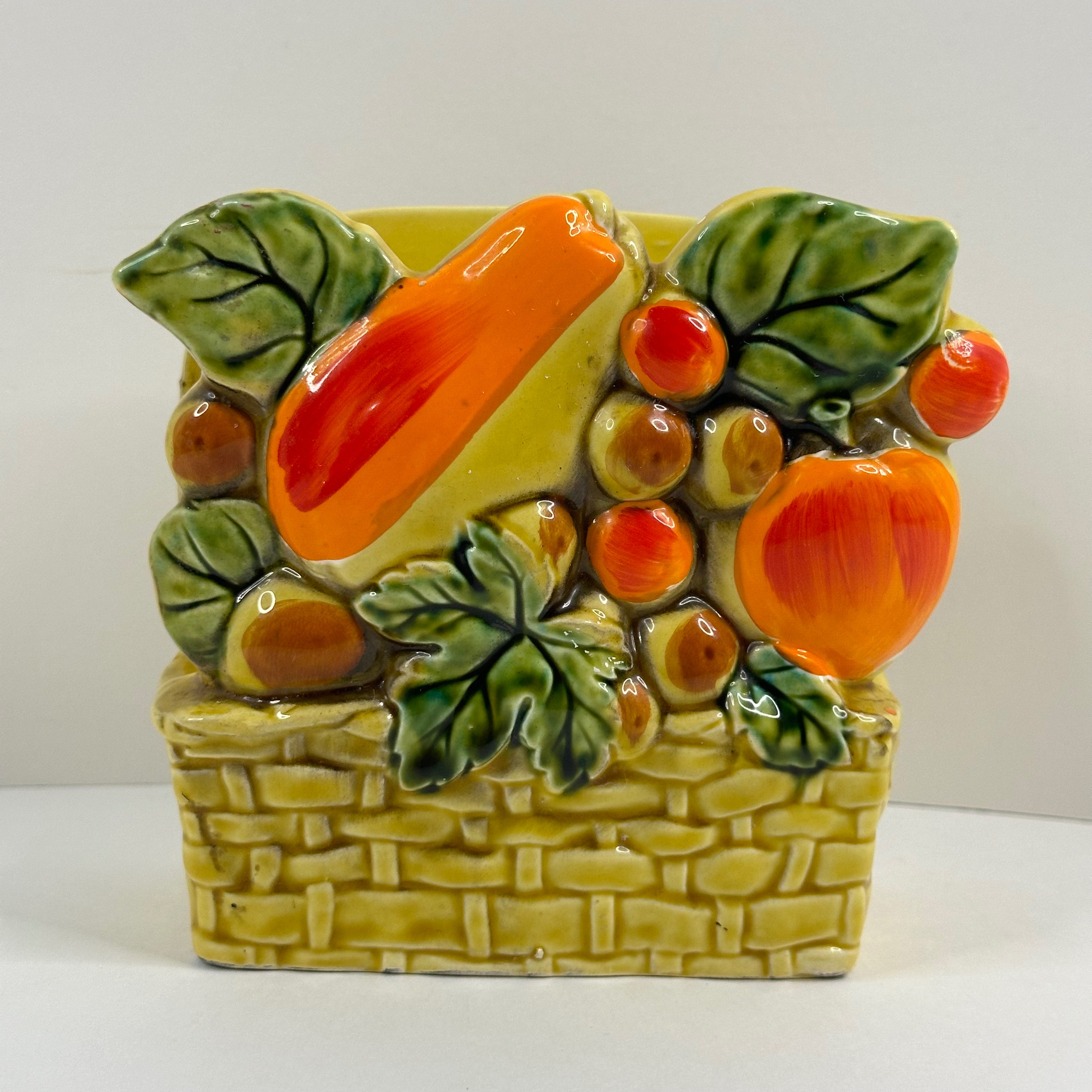 Vintage Lefton Basket Weave with Fruit Napkin Holder 5848