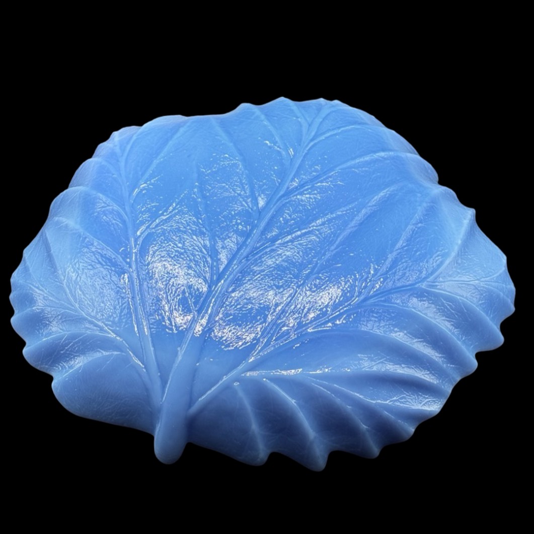 Periwinkle Blue Leaf Glass Textured Dish 10 1/2 X 2 1/2"