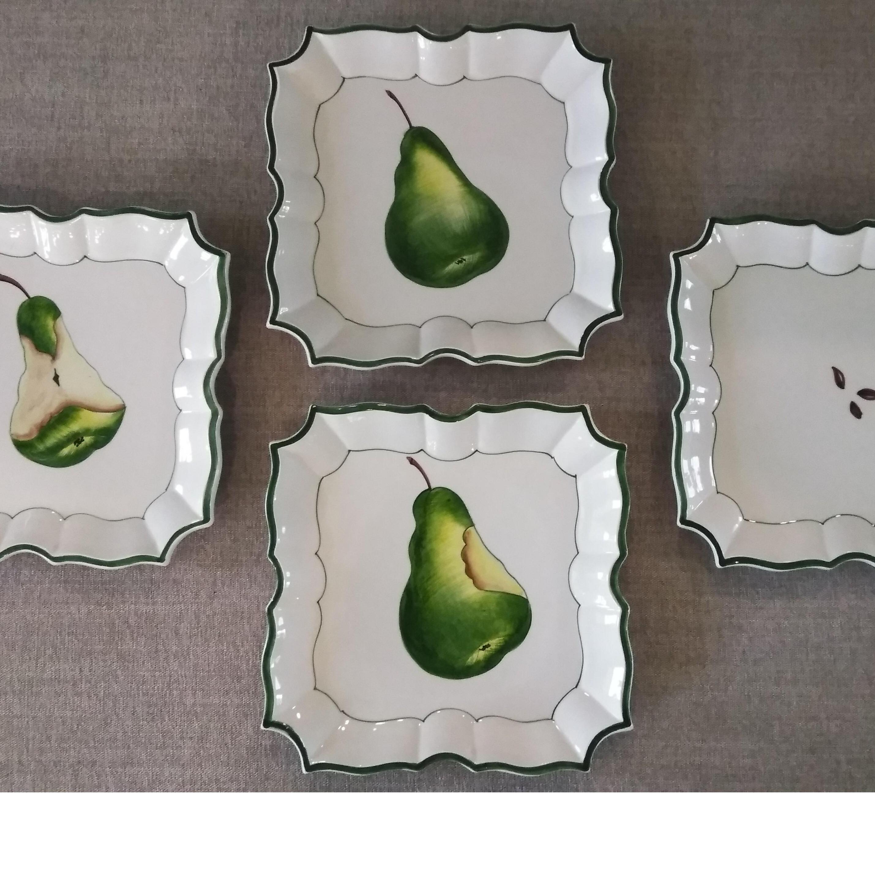 Italian Ceramic Disappearing Pear Plates Complete Set 8.5" x 8.5" 7044/22