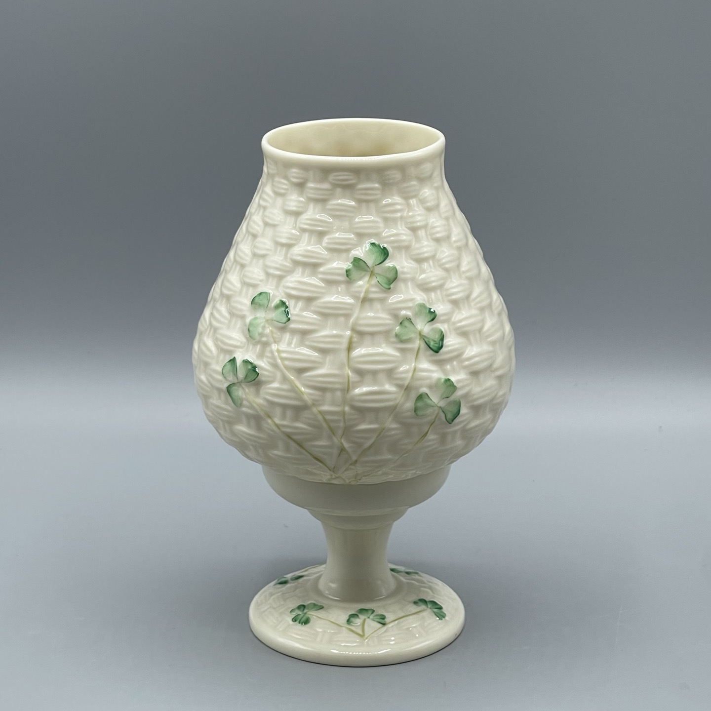 Vintage Belleek Pottery Basketweave Clover Fairy Lamp Candle Holder ...