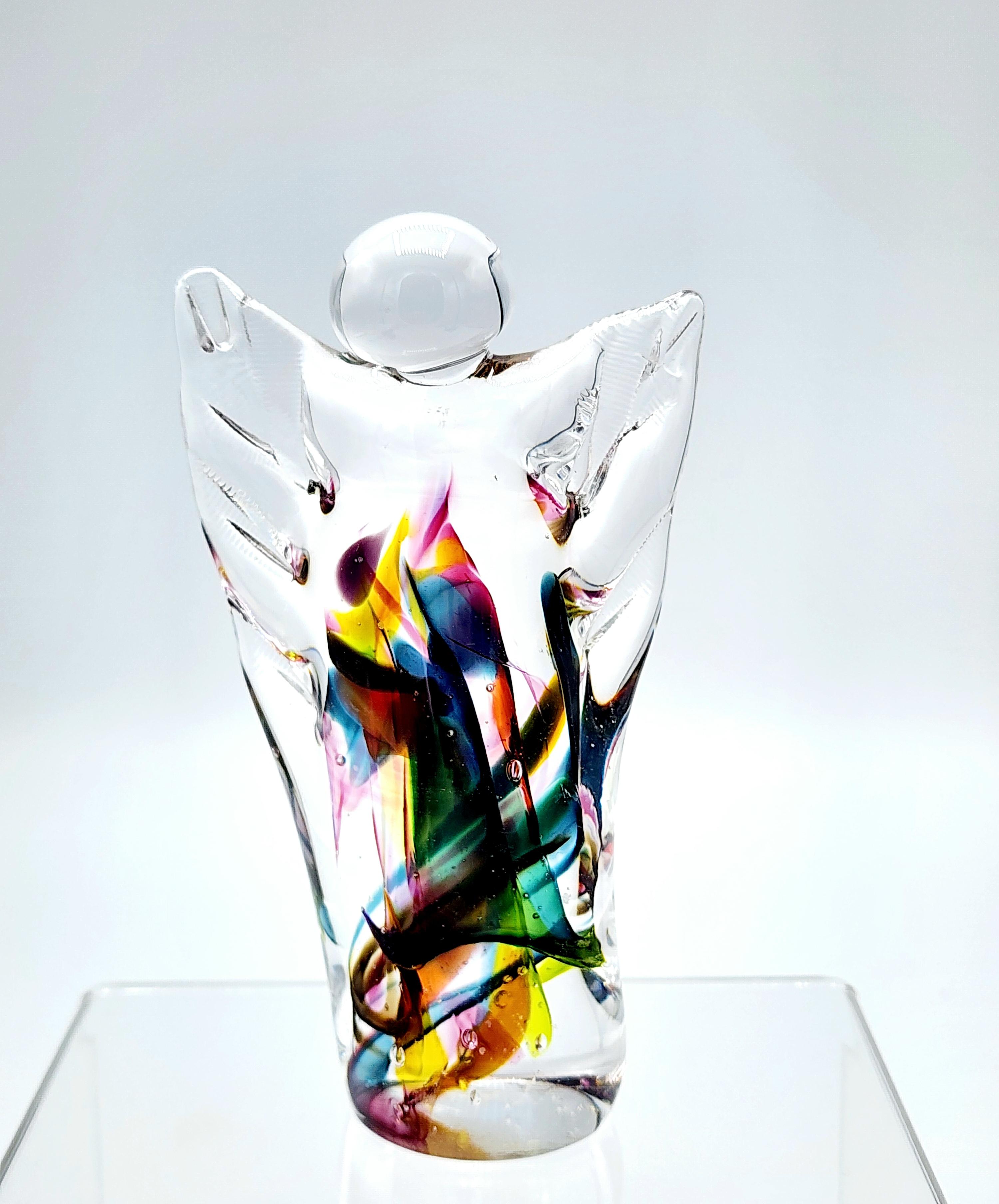 009 Artist Signed Art Glass Angel Paperweight Happy 60th 5"