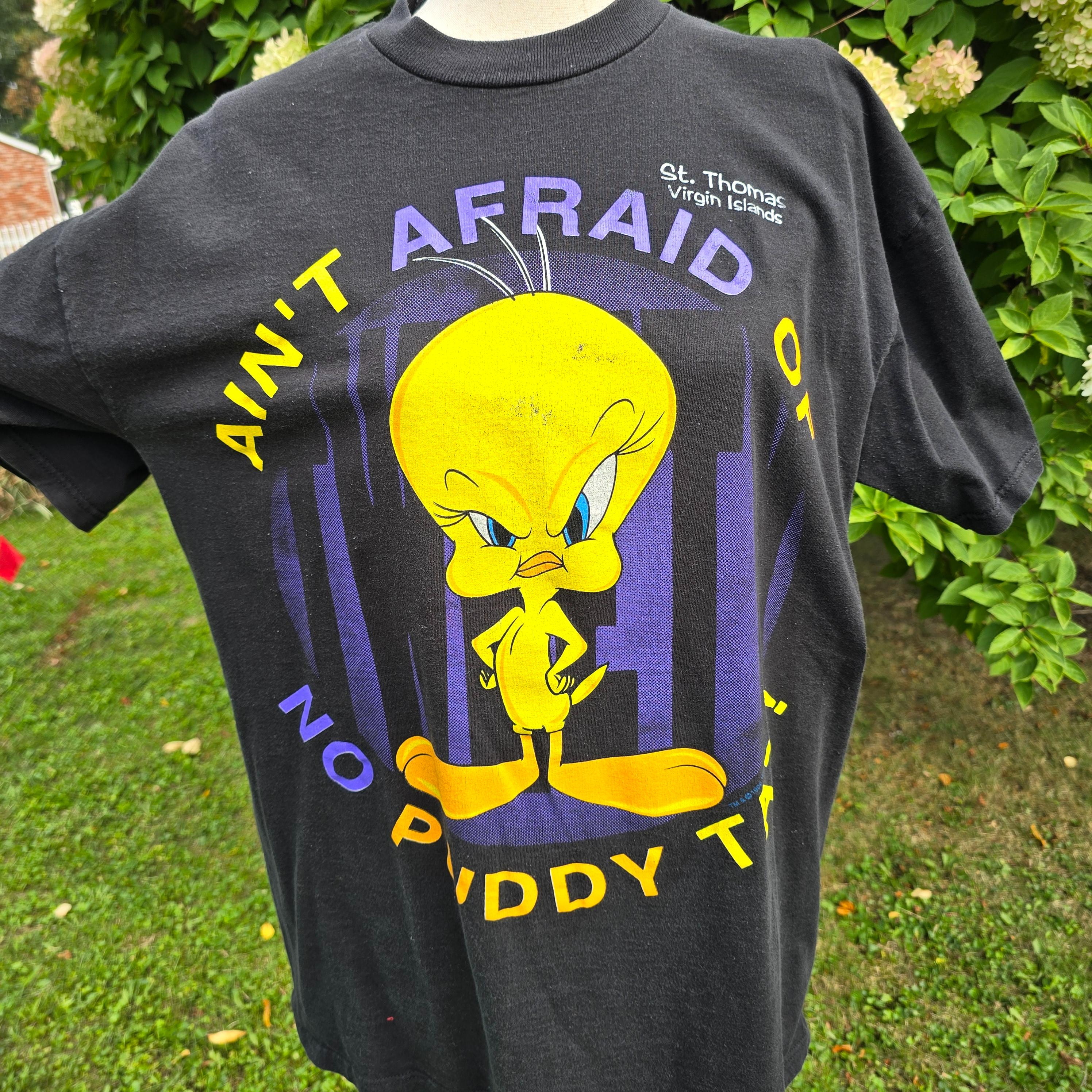 Tweety Bird Looney Tunes Black Tshirt I Ain't Afraid Of No Puddy Tat ...