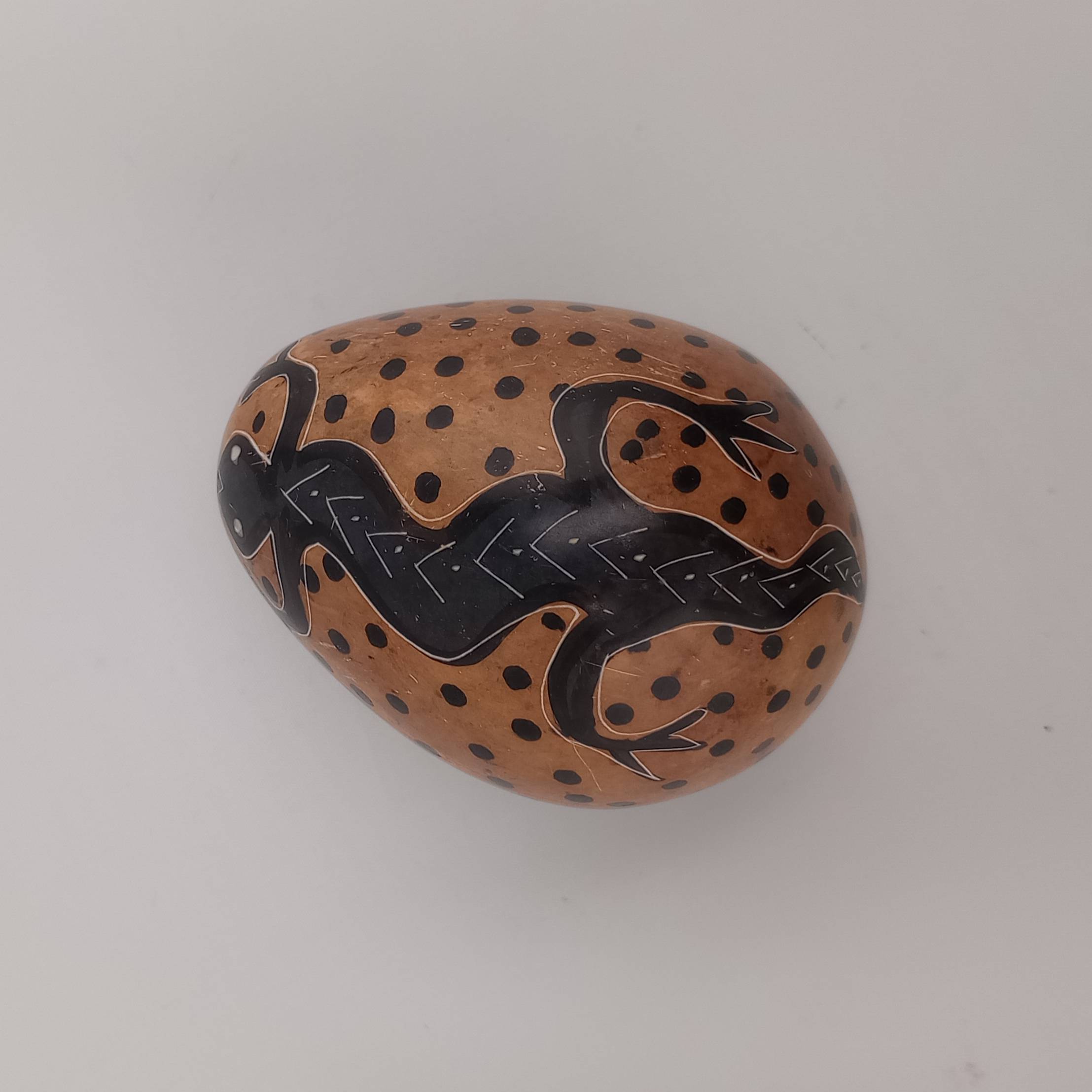 Carved soapstone egg, salamander