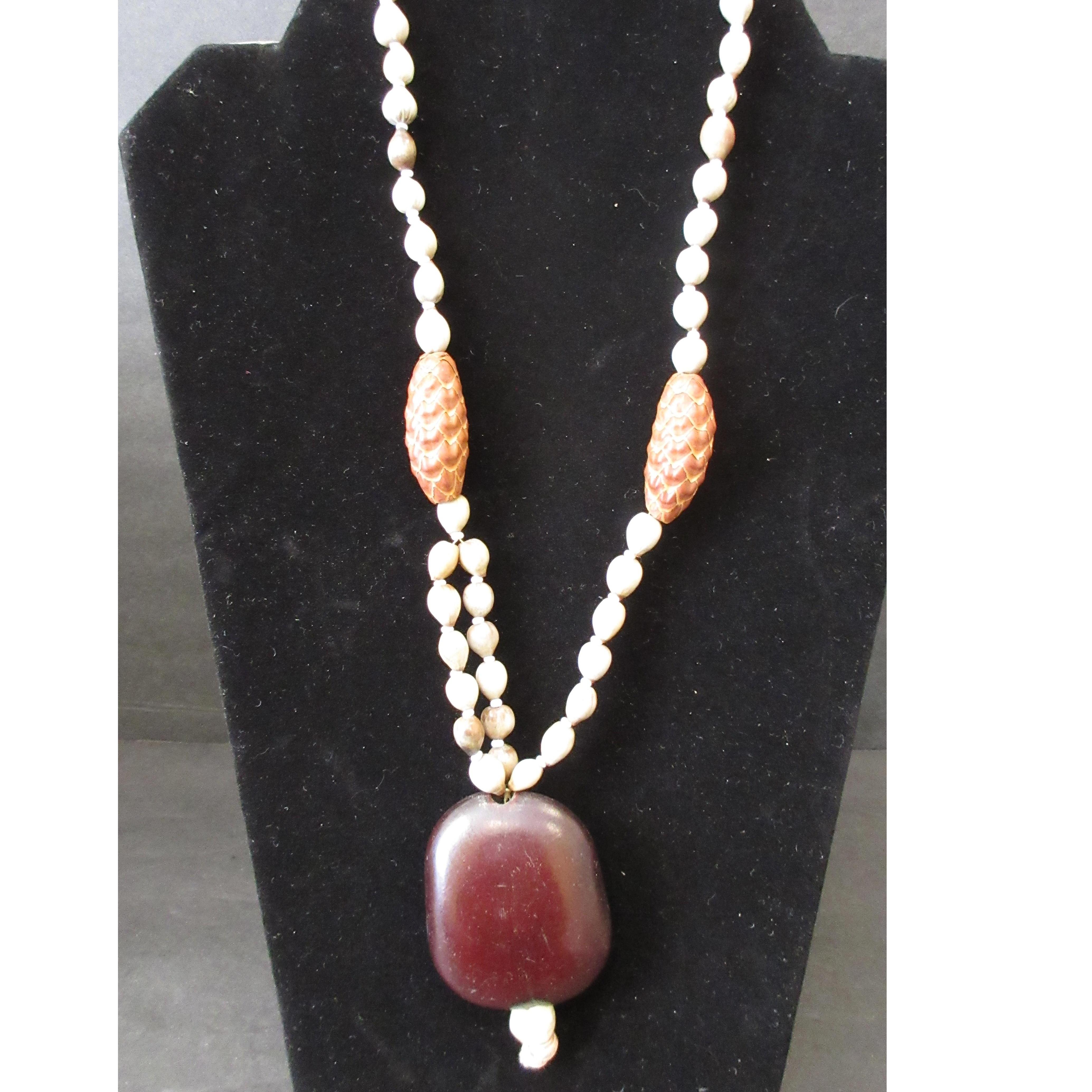 Vintage Hawaiian Kukui Nut Bead Continuous Necklace with Large Kukui ...