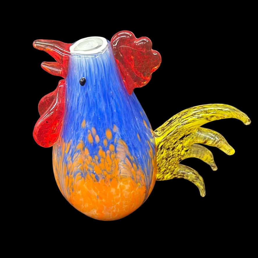 Art Glass Chicken Vase Gorgeous Glow On Tail 6 3/4” Tall