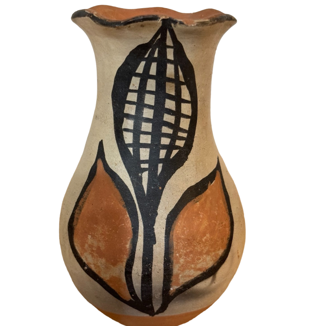 Santo Domingo (Kewa) Polychrome Ruffle Pottery Vase Shaped Vessel with corn
