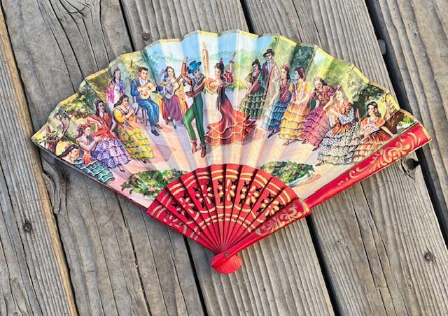 Vintage Spanish Wood and Paper Hand Fan