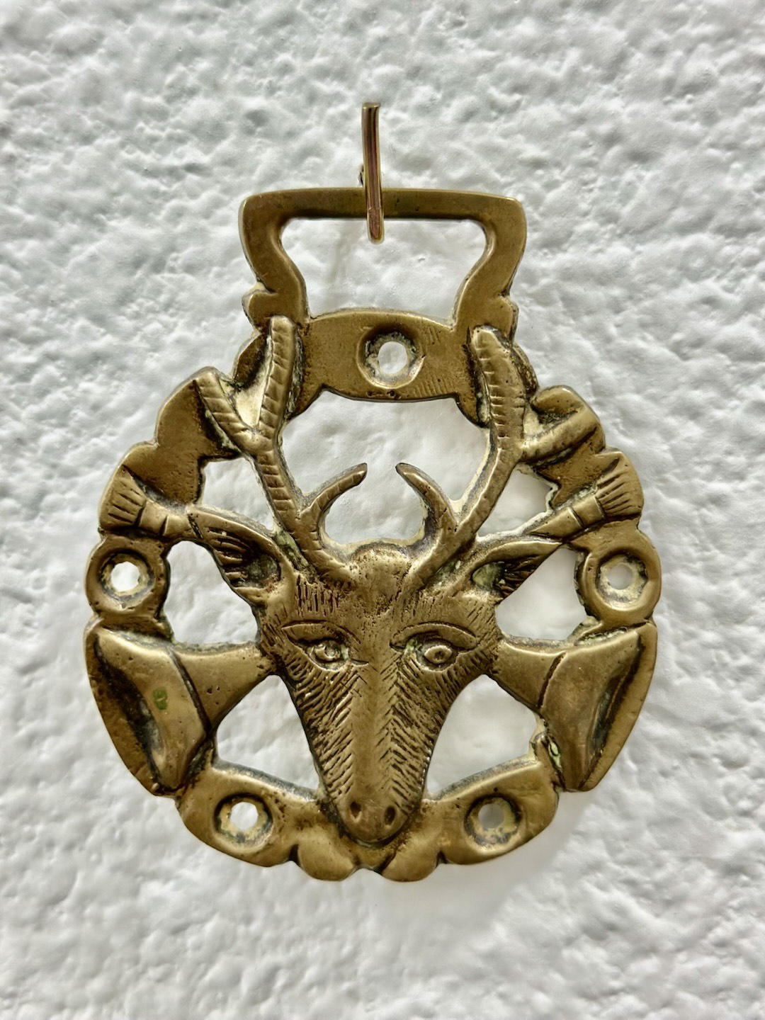 Vintage Brass Horse Medallion - Stag's Head With Bugles Parade Sash Man ...