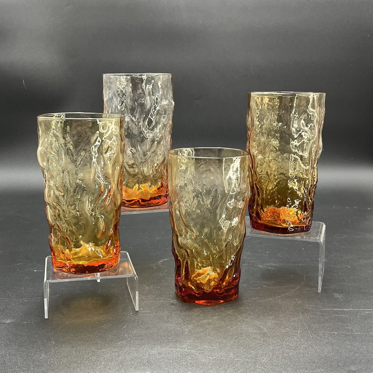 Seneca Driftwood Set of 4 Amber Highball Tumblers Crinkle Glass Glows ...