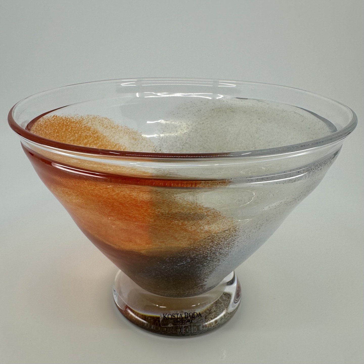 Kosta Boda Kjell Engmann Orange Twister Pedestal Art Glass Bowl Signed