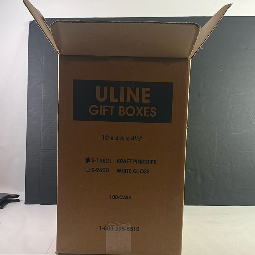 76 x Gift Boxes - 10 x 4 1⁄2 x 4 1⁄2", Kraft Pinstripe