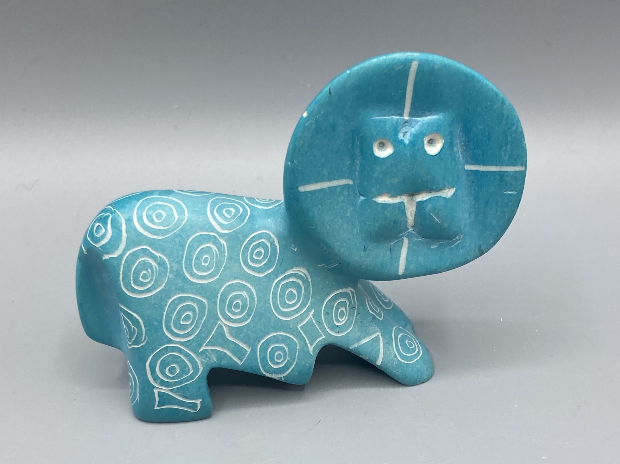 Miniature Kenyan Soapstone Teal Blue Lion