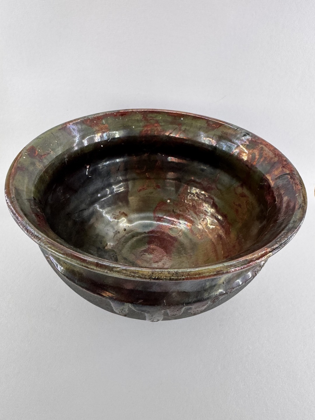 Large Raku Studio Art Pottery Bowl Iridescent Lustre Drip Glaze Artist ...