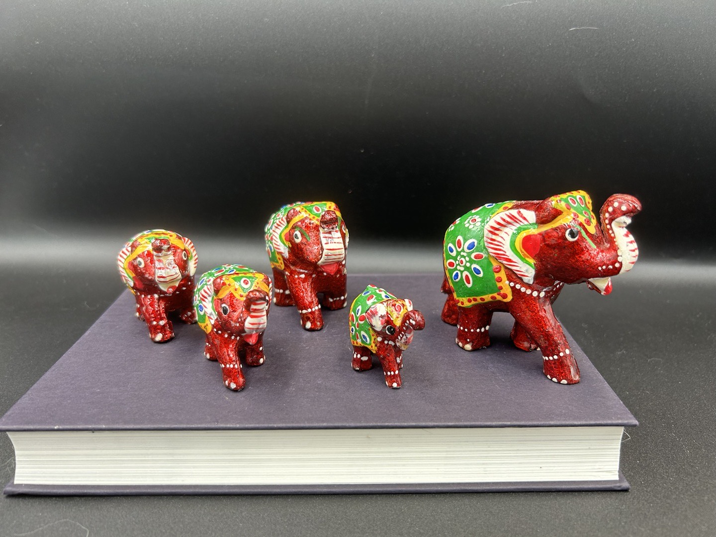Vintage Five Fancy Elephants Handmade Paper Mache Red Elephant Family ...