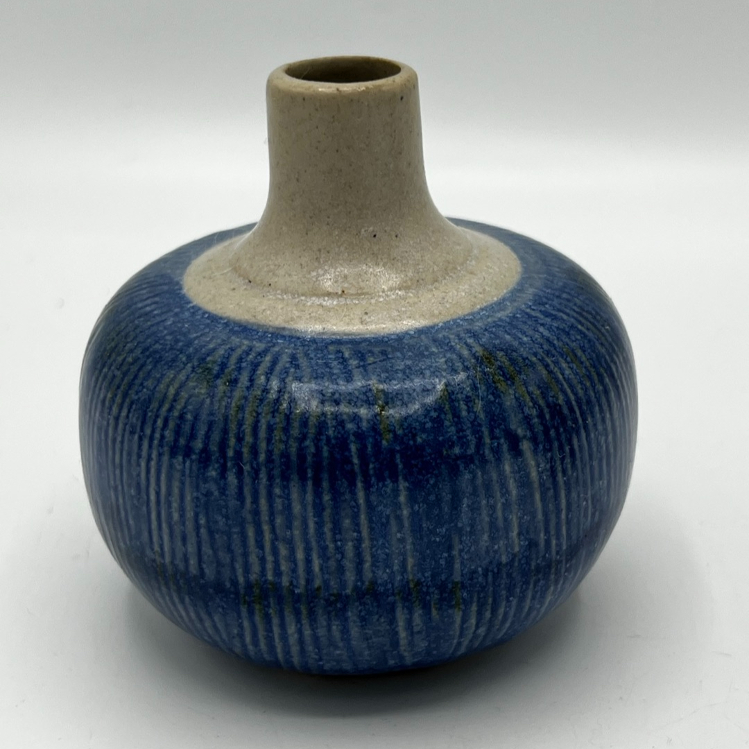 #17 - Blue Stripe Pottery Weed Pot Vase 3”