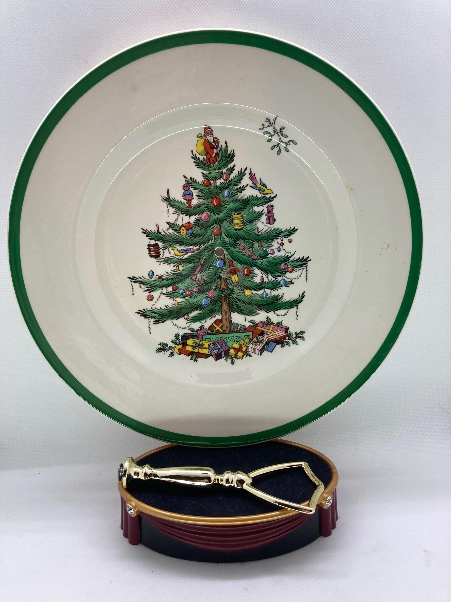 Spode Christmas Tree Tidbit Tray With Handle #s3324r With Original Box