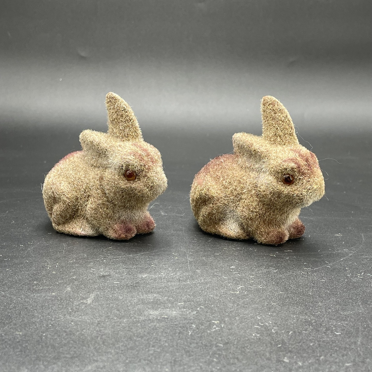 Flocked Plastic Blow Mold Bunny Rabbits Brown Easter Spring Set of 2 VTG