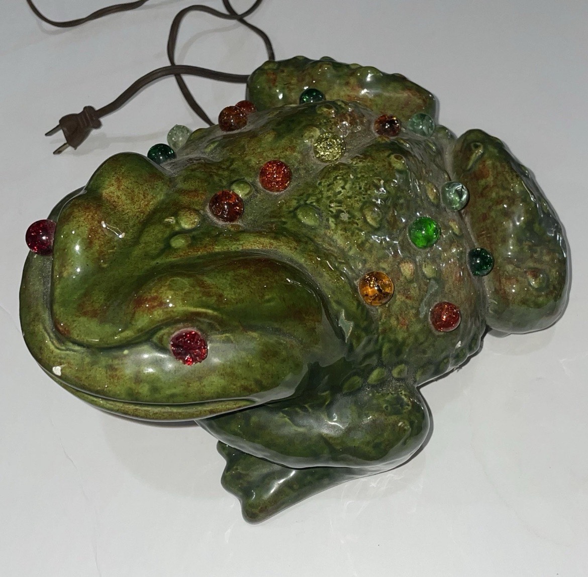 RARE VTG MCM 70 Arnels LIGHTED Handpainted Ceramic Green Frog Toad ...