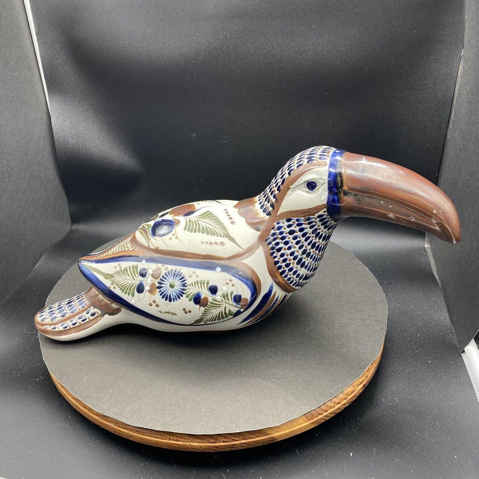 Mexican Tonala Pottery Large Toucan Bird Signed Santana 14 inch