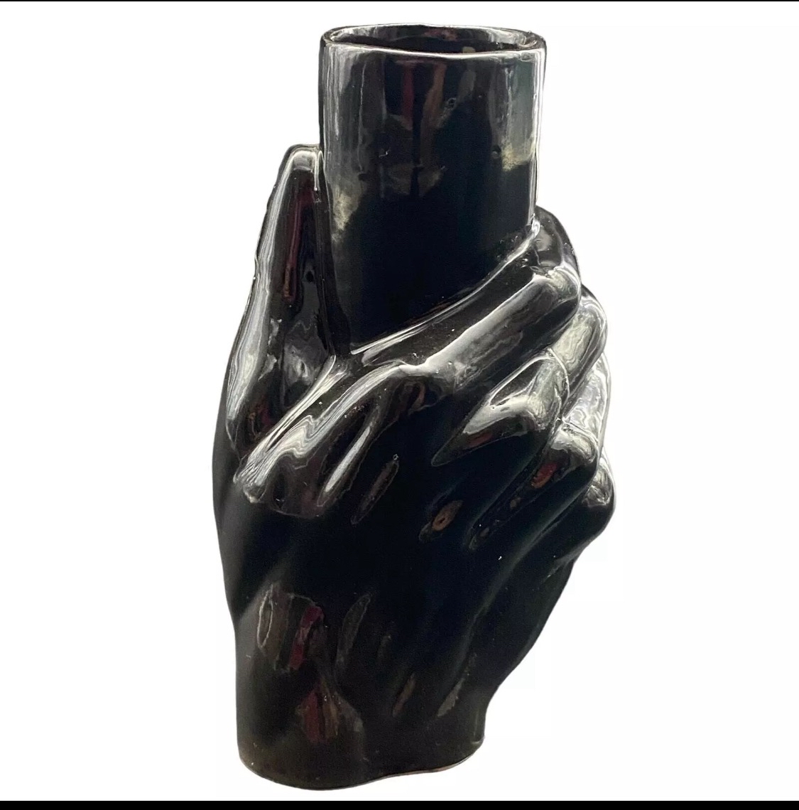 Antique Chinese Black Glazed Pottery Hand Bud Vase- Weird, Quirky, Art ...