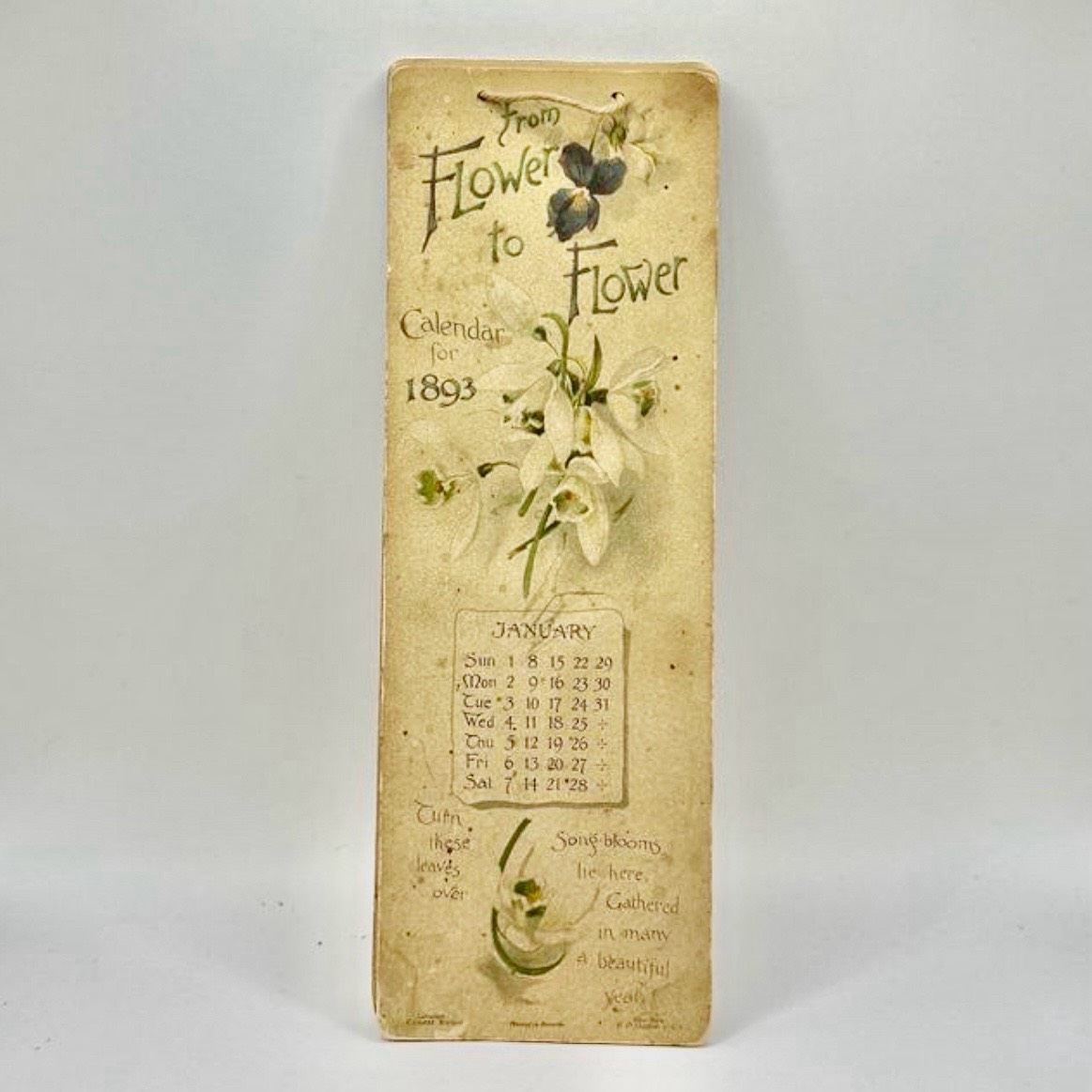 Antique 1893 Calendar Monthly “Flower To Flower“ Ephemera Vintage
