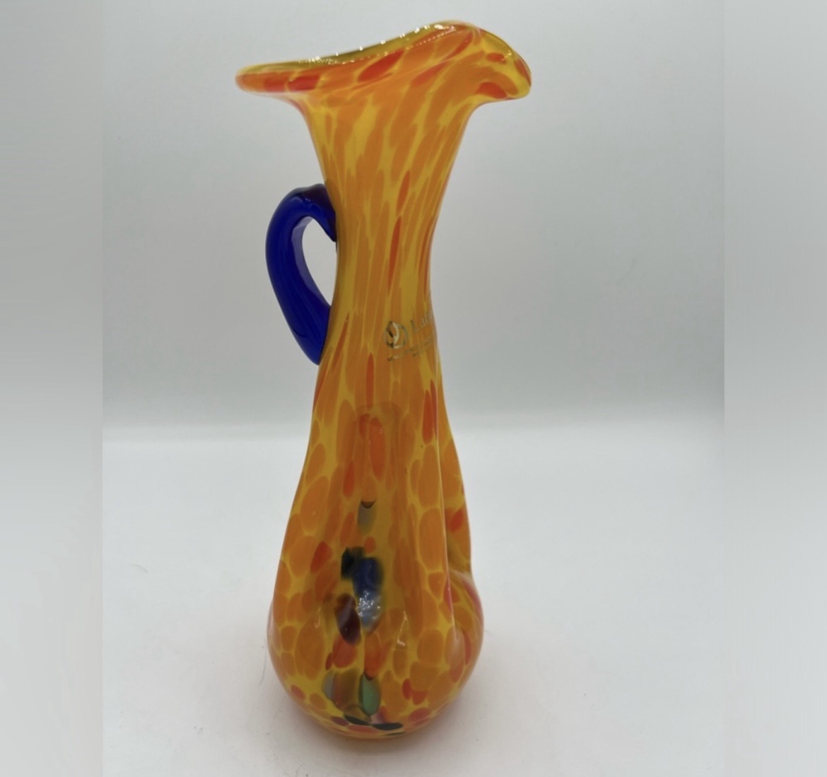 LAFIORE SPANISH BEAUTIFUL RETRO, VINTAGE GLASS PINCH VASE HAND MADE