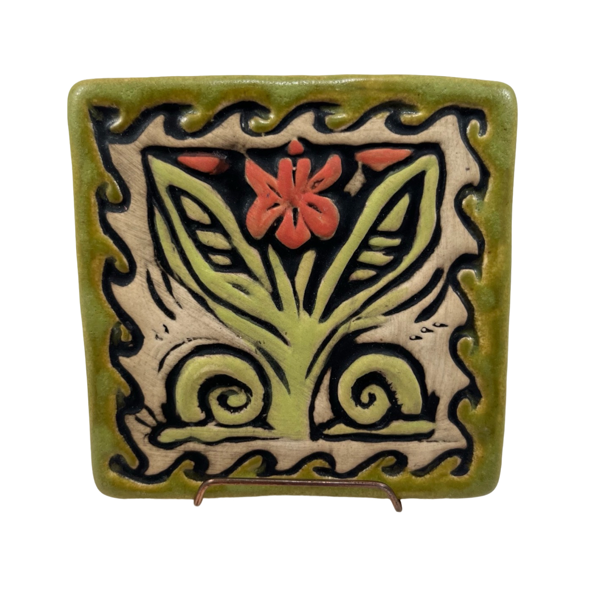 Biondo Flower Art Pottery Tile Wall Hanging Semi-Matte Glaze