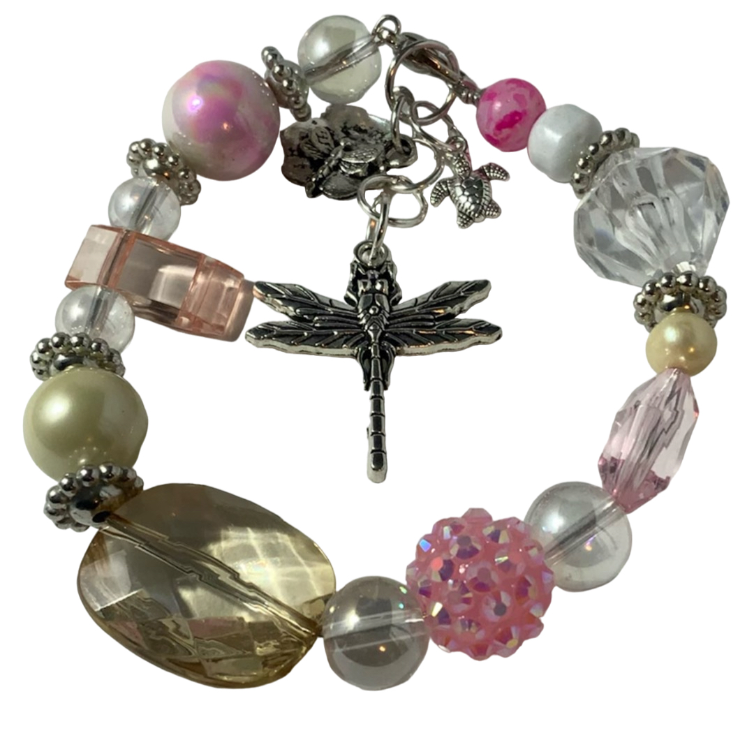 Handcrafted Beaded Blush Pink Color Bracelet Silver Tone White Fresh ...