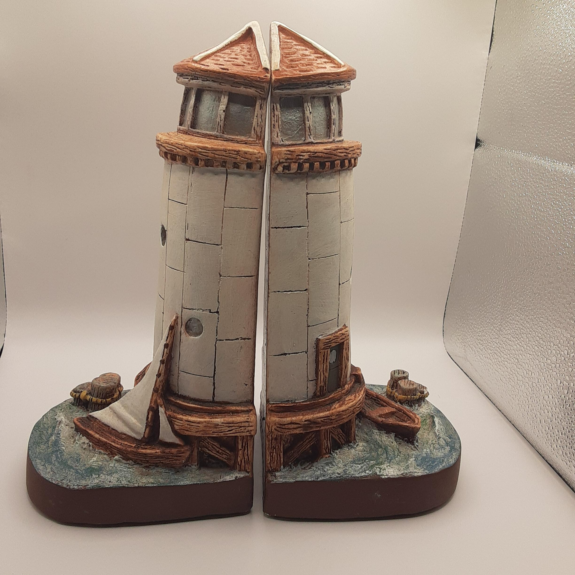 Vintage Lighthouse Bookends by Steinmaster, Made in1989, Ceramic