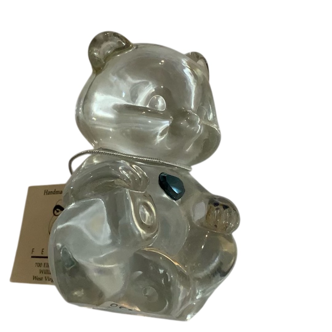 Fenton Clear Art Glass Birthday Bear With Blue Hearts Birthstone ...